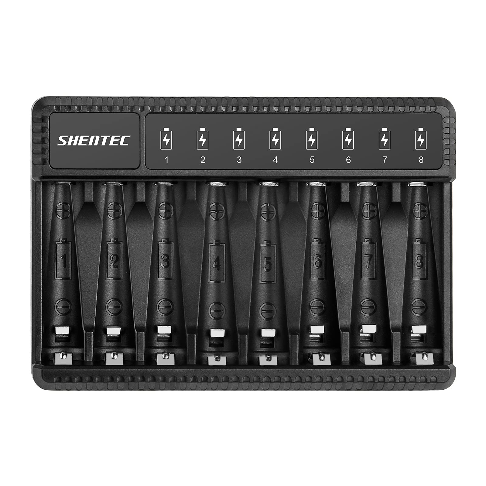 Shentec 4 Packs 2500mAh Rechargeable AA Batteries and 4 Packs 1000mAh Rechargeable AAA Batteries with Smart 8 BayAAA AA Battery Charger (USB Fast Charging, Independent Slot)
