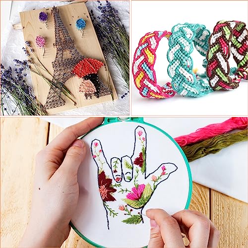 Caydo 100 Colors Embroidery Floss and 12 Skeins Variegated & 10 Skeins White & 10 Skeins Black Color and 10 PCS Floss Bobbins for Friendship Bracelet Strings Kits, Cross Stitch Sewing Crafts