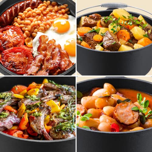 TLGREEN Cast Iron Dutch Oven Pot with Lid,Cast Iron Pot (5.1QT) and Cast Iron Lid as a Skillet(1.9QT) - Dutch Oven Cast Iron with Silicone Holders, Iron Stand, for Oven, Stove, Grill,Campfire