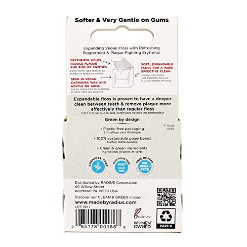 RADIUS Vanilla Mint Dental Floss 55 Yards Vegan & Non-Toxic Oral Care Boost & Designed to Help Fight Plaque - Pack of 2