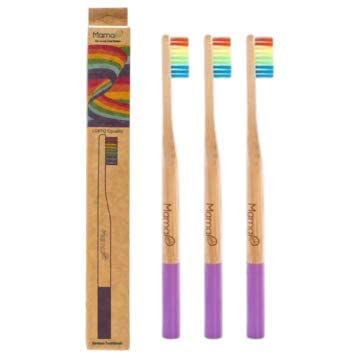MamaP Rainbow Bamboo Toothbrush, Biodegradable, Natural Bamboo Toothbrush for Sensitive Teeth, Non-Toxic + Eco Friendly toothbrushes, for Adults (3 Pack) - Rainbow