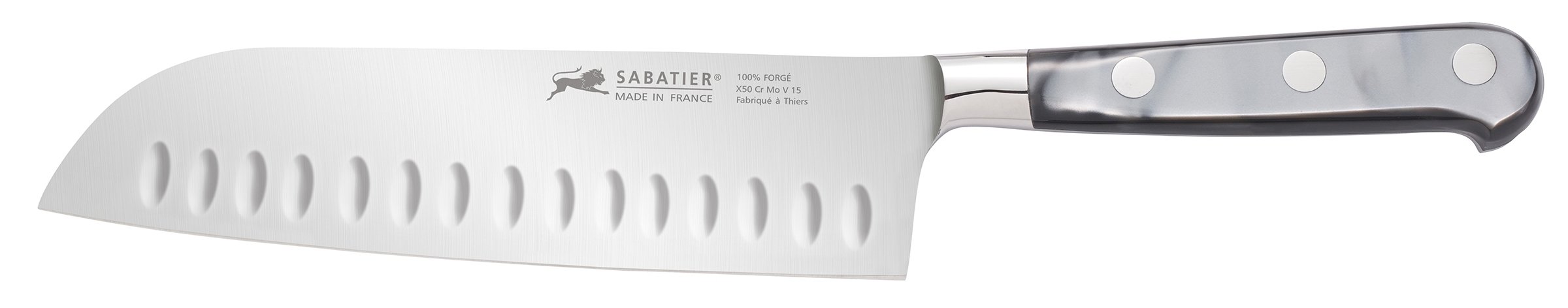 Sabatier Triple Rivet Stainless Steel Santoku Knife with Mother of Pearl-Inspired Handle, 7-Inch, Silver Gray
