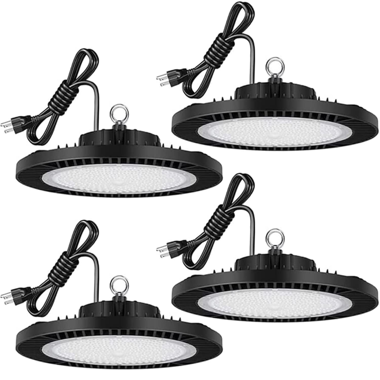 Juyace UFO LED High Bay Shop Light 200W with US Plug ETL Listed Durable Power Adapter 5000K Daylight Commercial Bay Lighting for Garage Barn Warehouse Workshop Area Light (4 Pack)