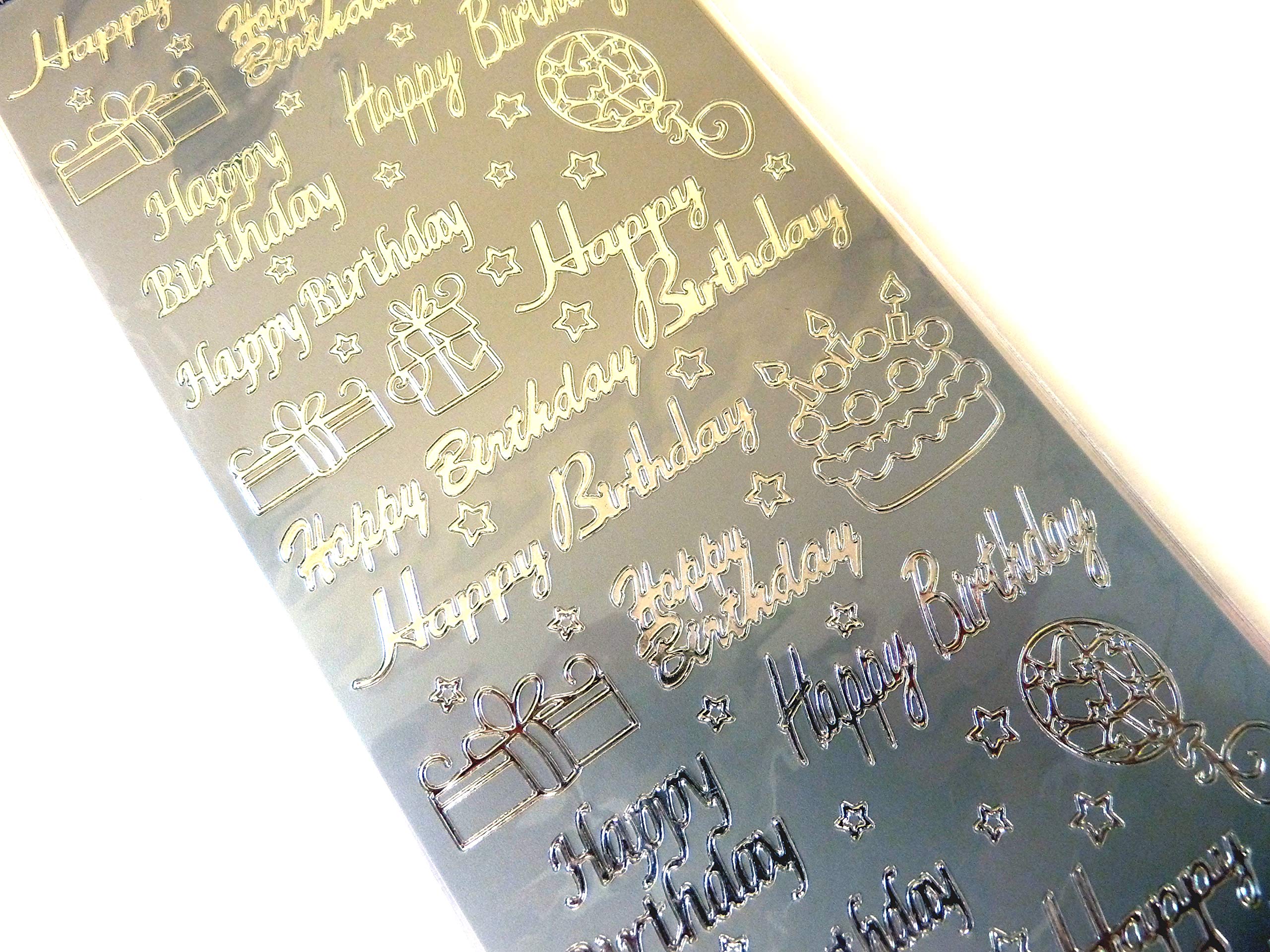Shiny Silver Foil Happy Birthday Labels Stickers for Craft, Cards & Decoration