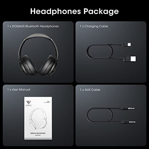 DOQAUS Upgraded Bluetooth Headphones Wireless Over Ear, 80H Playtime Bluetooth 5.3 Wireless Headphones with 3 EQ Modes, Built-in HD Mic, HiFi Stereo Sound,Deep Bass,Memory Foam Ear Cups for Phone/PC