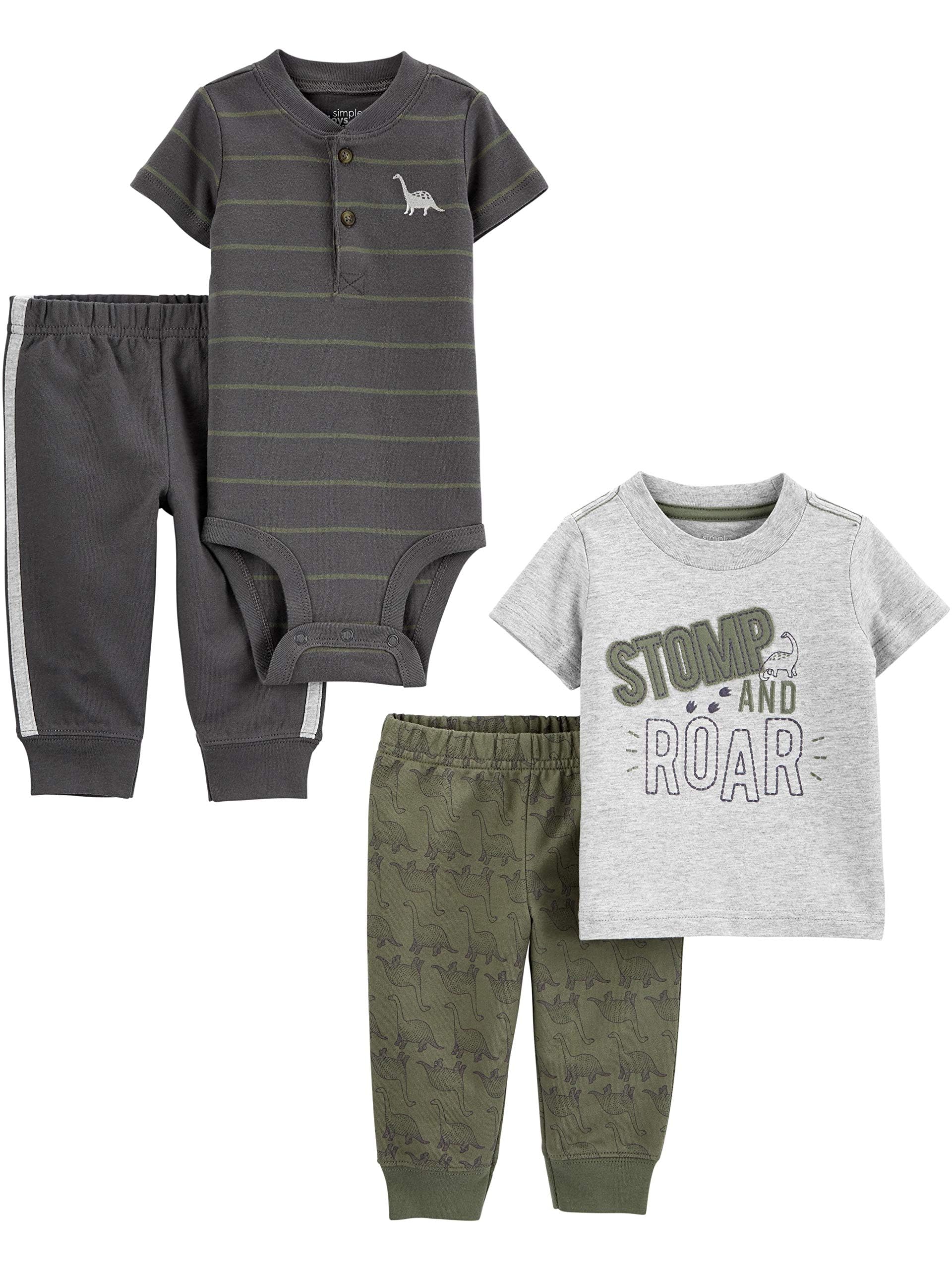 Simple Joys by Carter's Baby Boys' 4-Piece Bodysuit, Top, and Pant Set, Dinosaur, 18 Months