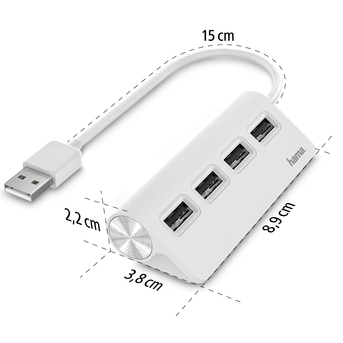 Hama 00200120 External 4-Port USB 2.0 Hub, USB Powered, White