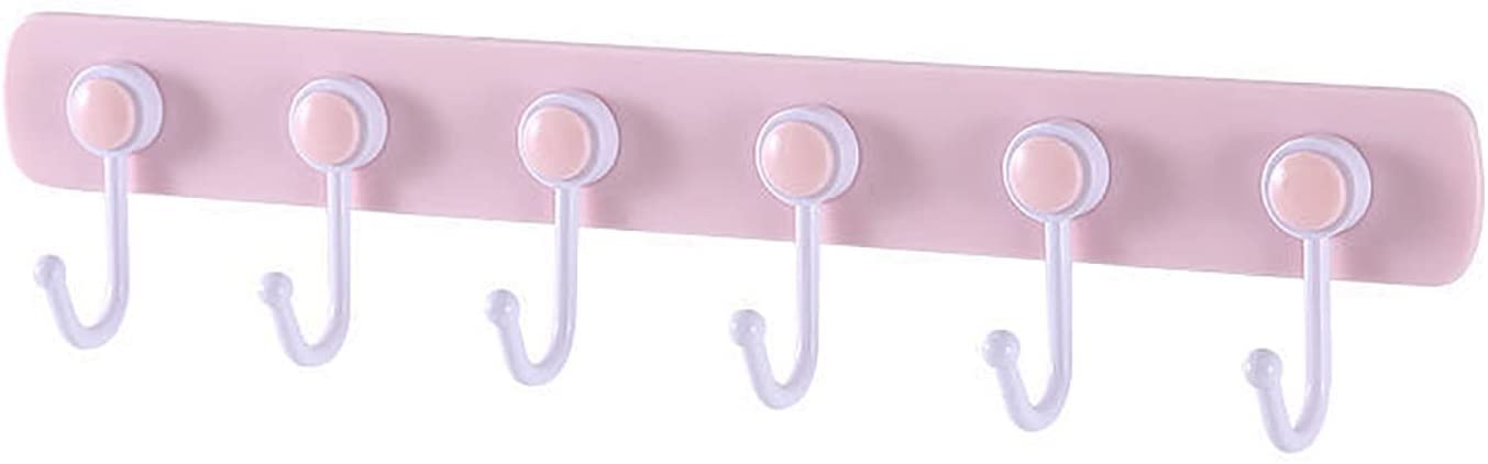 Adhesive Wall Hooks with 6 Rotating Hooks, Pink Rack Wall Hooks for Hats and Coats, Perfect for Hanging Kitchen Utensils and Towels in Kitchen and Kids Bedroom(1PACK)