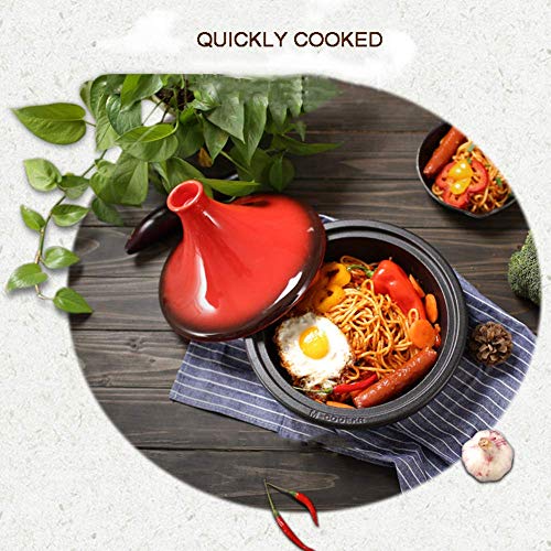 Thickened Cast Iron Tagine Pot, with Gloves Potholder, for Different Cooking Styles and Temperature Settings, Enameled Tajine, Oven Safe Dish Clay / 27cm / Red