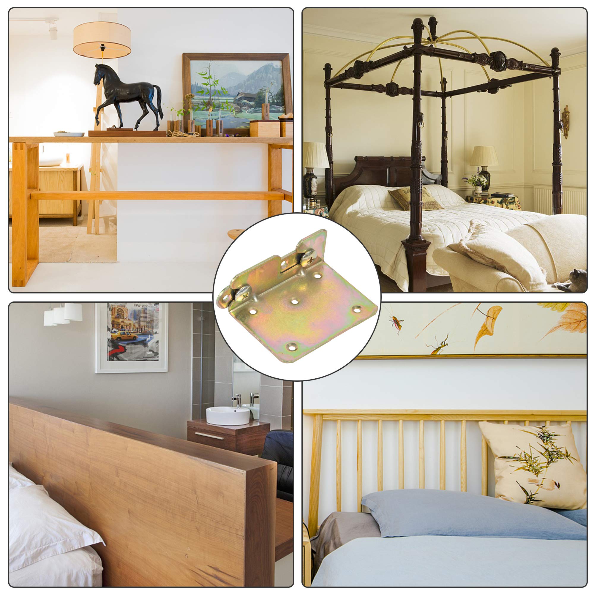 4 Sets Bed Rail Brackets Akamino Heavy Duty Non-Mortise Bed Rail Fittings with Screws for Connecting Wood, Headboards and Foot-Boards
