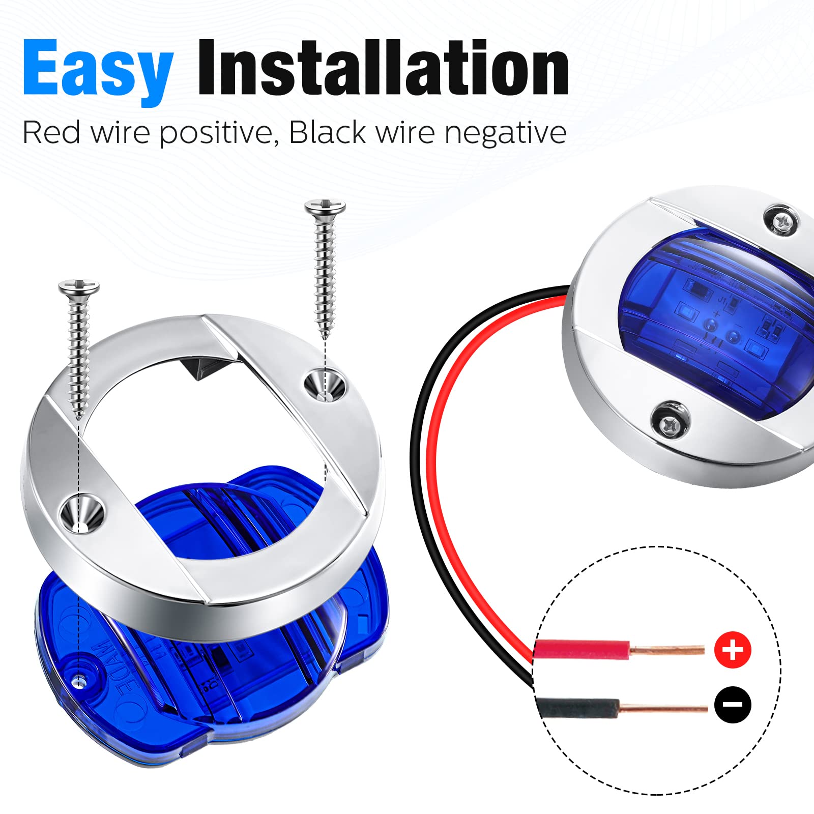 20 Pcs Marine Boat Interior Lights 12V 3 Inch Round LED Boat Deck Courtesy Light Waterproof Navigation Lights 6 LED Transom Mount Stern Anchor Light Surface Mount(Blue)