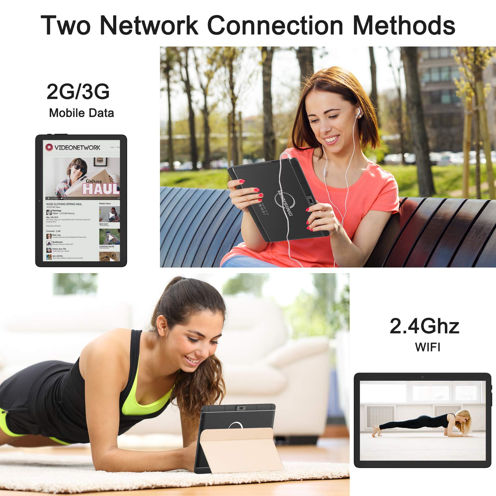 Winsing Android Tablet 10 Inch, Tablets Android with 32 GB ROM, Expand to 128 GB,3G Unlocked Phablet with Sim Card Slot, WiFi, Bluetooth, GPS, Black, Gifts for Mother's Day Bluetooth, Black