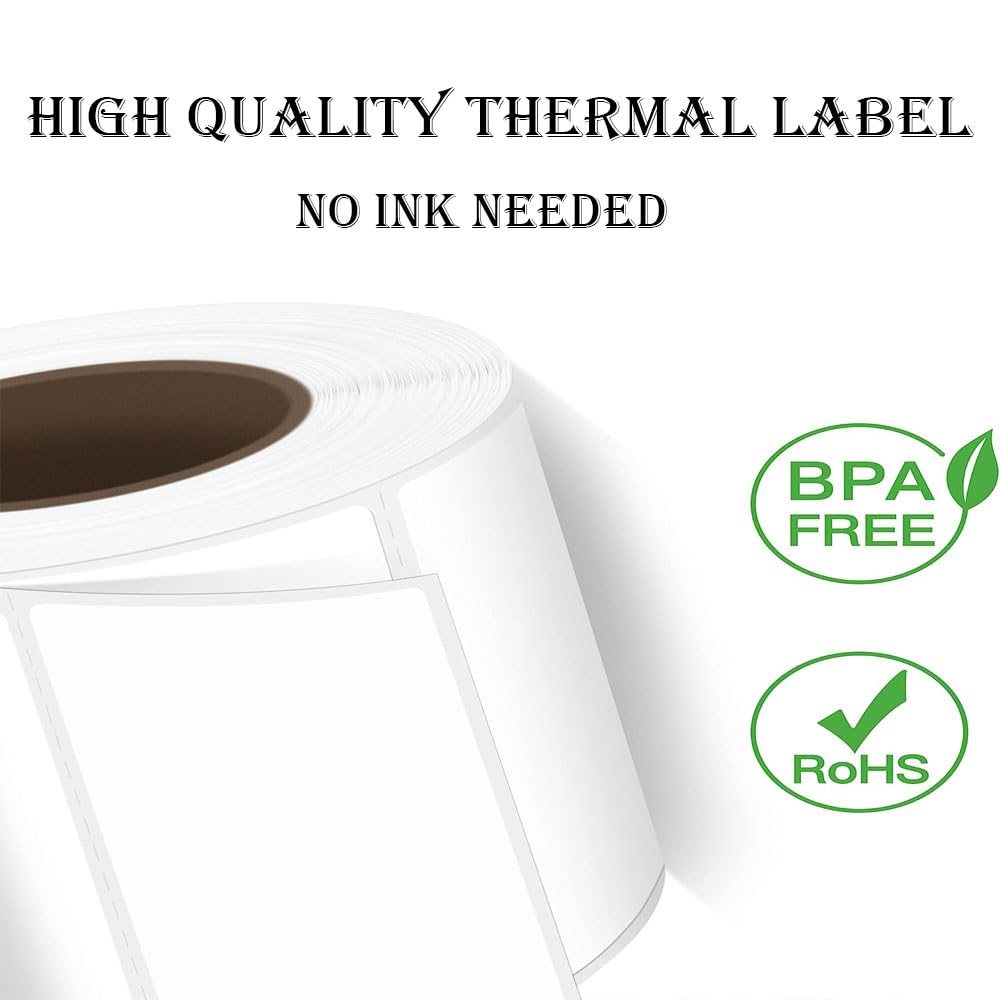 3x2 inch White Direct Thermal Labels, Barcode Address Label Stickers, Compatible with Rollo & Zebra Thermal Label Printer(500 per roll)