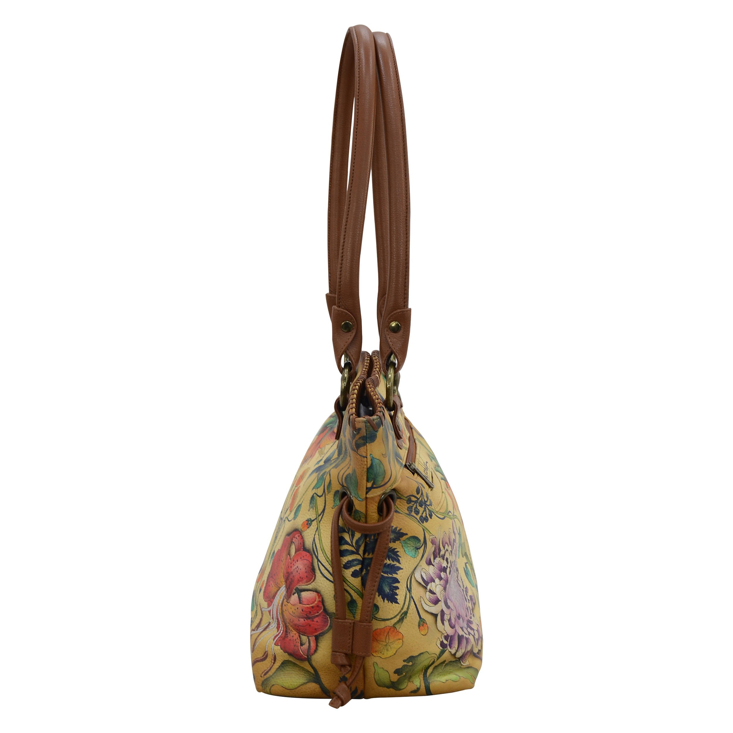Anuschka Women’s Hand-Painted Genuine Leather Drawstring Shopper Bag - Caribbean Garden