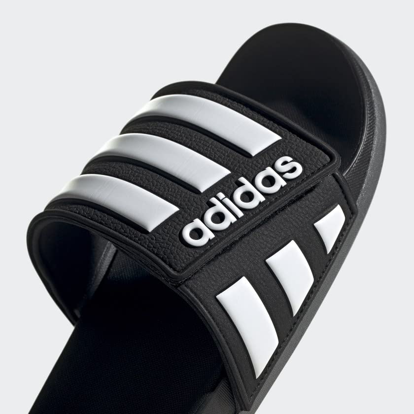 adidas Men's Adilette Comfort Adjustable Slides, Core Black/White/Grey, 10