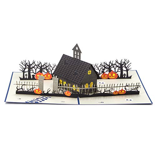 Ribbli Halloween Haunted House Handmade 3D Pop Up Card,Greeting Card,Halloween Card,Pumpkin Card,with Envelope