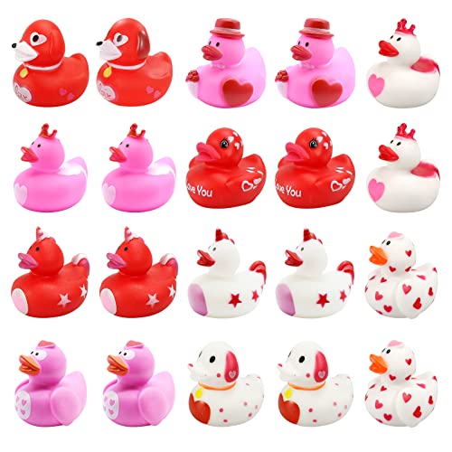20 PCS Valentine’s Day Rubber Ducks Assortment,2 Inch Pink Rubber Ducks for Kids,Valentines Sweetheart Rubber Ducks in Bulk,Rubber Ducks Valentines