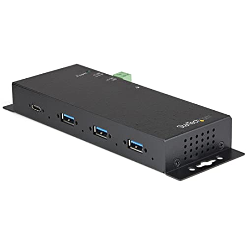 StarTech.com 4-Port USB C Hub 10Gbps - Metal Industrial USB Type-C Hub w/ 3xUSB-A & 1xUSB-C - ESD & Surge Protection - USB-C or USB-A Host - Self-Powered Mountable USB 3.2 Gen 2 Hub, TAA