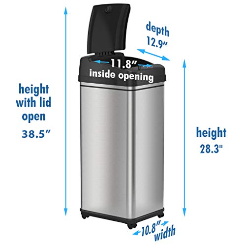 iTouchless Glide 13 Gallon Pet-Proof Sensor Trash Can with Wheels and Odor Control System, Stainless Steel