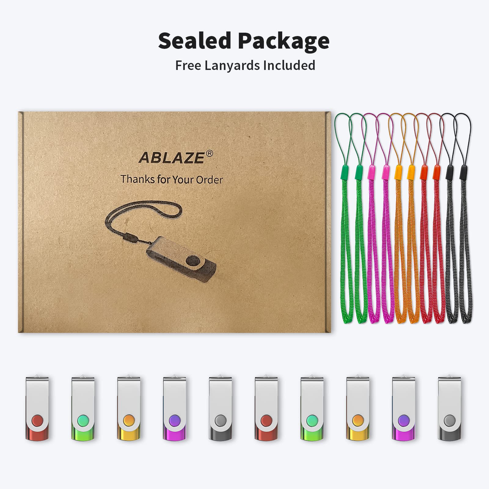 ABLAZE 32GB Flash Drives 10 Pack, Premium USB 2.0 Flash Drives Bulk Thumb Drives Pack 32GB USB (New Version
