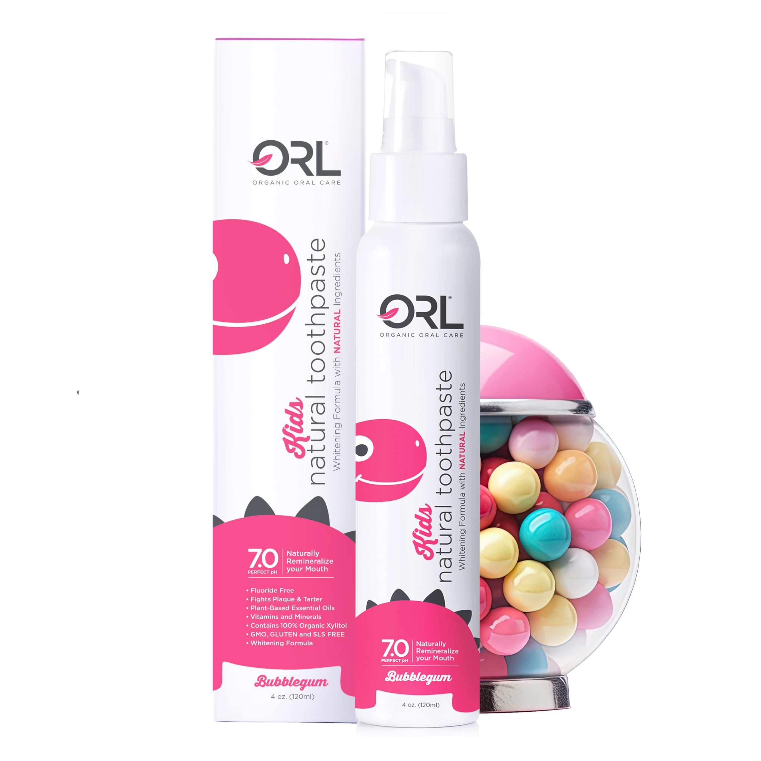 ORL Organic & Natural Bubblegum Toothpaste. Natural Safe Formula Uniquely Created to Clean Your Child’s Mouth, Helps Whiten Their Teeth Without Harmful Ingredients. Fluoride Free.