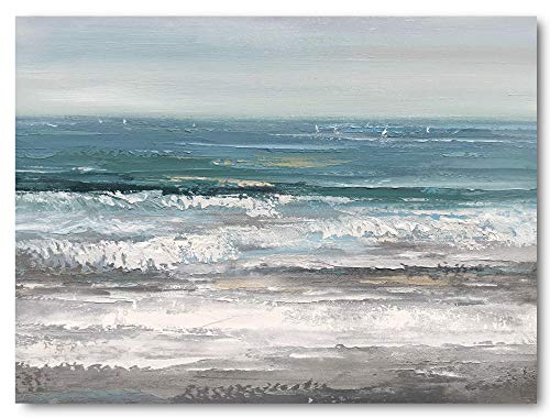 Yihui Arts Large Dinning Room Wall Art Hand Painted Modern Abstract Seascape Canvas Oil Painting Ocean Beach Coastal Picture Artwork for Home Decor