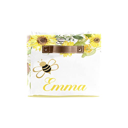 Deven Bee Sunflowers Yellow Personalized Large Storage Baskets for Organizing Shelves with Handle,Closet Decorative Storage Bins for Bathroom,Nursery,Home 1 Pack