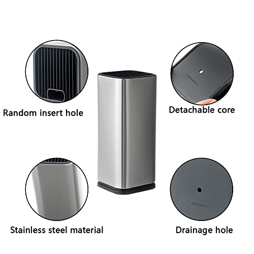 BOWONG Universal Knife Block, Stainless Steel Knife Holder Stand with Slots for Scissors and Sharpening Rod, Rectangular Knife Storage Stand Safe and Detachable for Easy Cleaning