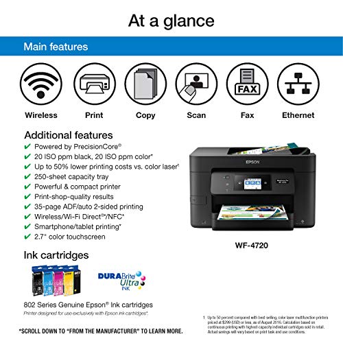 Epson WorkForce Pro WF-4720 Wireless All-in-One Color Inkjet Printer, Copier, Scanner with Wi-Fi Direct, Amazon Dash Replenishment Ready
