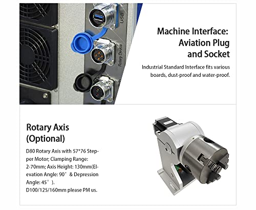 US Stock 50W JPT Fiber Laser Marking Machine Fiber Laser Engraver with 175×175mm Lens and D80 Rotary Axis