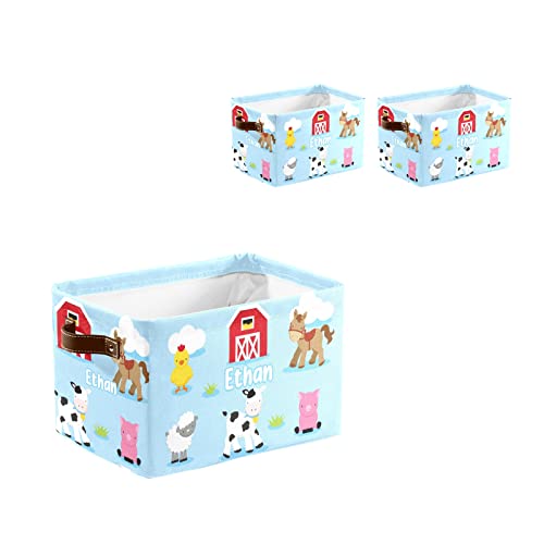 Deven Farm Animal Blue Personalized Large Storage Baskets for Organizing Shelves with Handle,Closet Decorative Storage Bins for Bathroom,Nursery,Home 1 Pack
