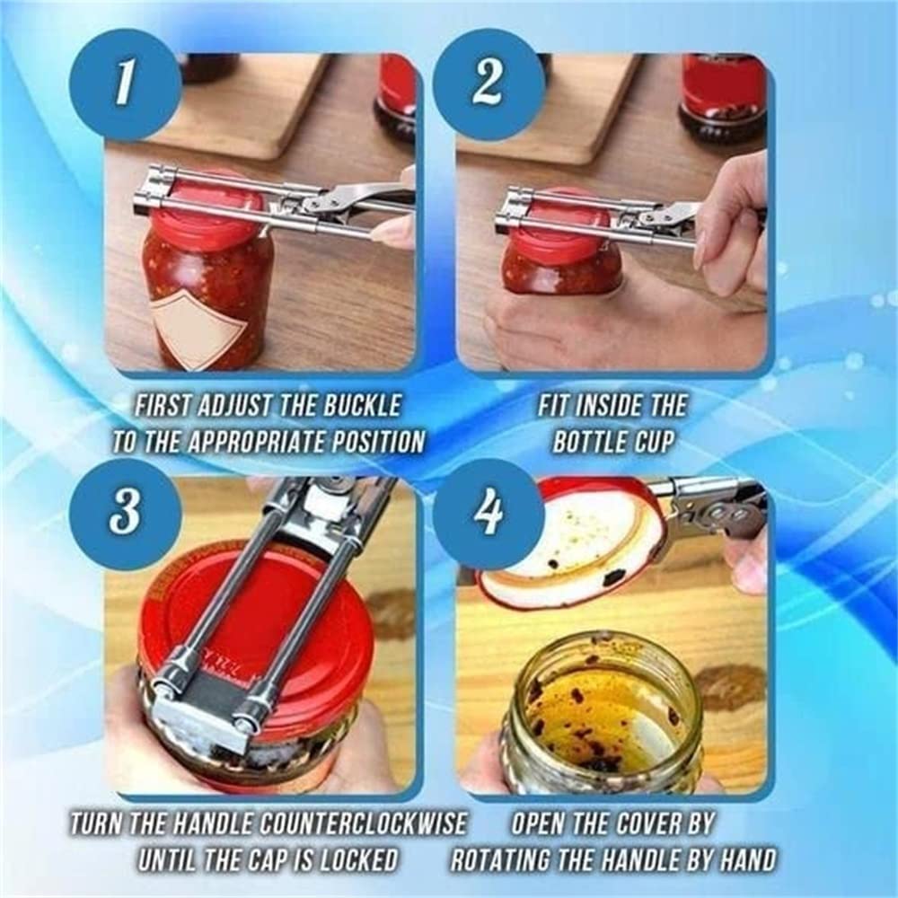 Adjustable Stainless Steel Can Opener - Jar Opener for Weak Hands, Jar Gripper Tight Lid Opener - Small But Powerful - Easy Jar Opener for the Elderly and Children - for Most Sizes (Classic)