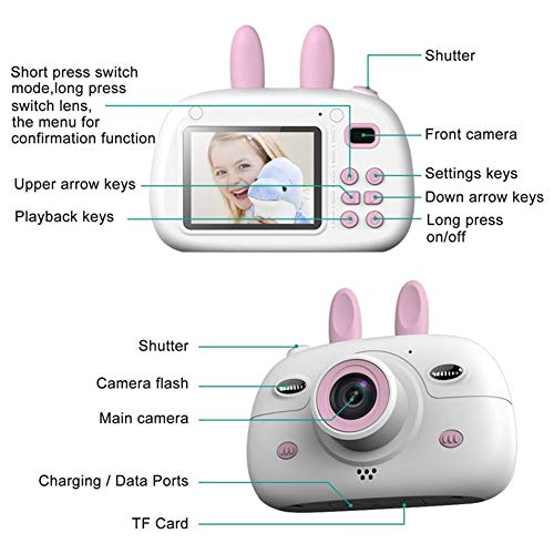 MCJL Child Camera Child Digital Camera Photograph Print Camera Cartoon Rabbit Video Recorder 1080P High List Anti Dual Lens 2.4 Inch IPS Screen,Blue,No Memory Card