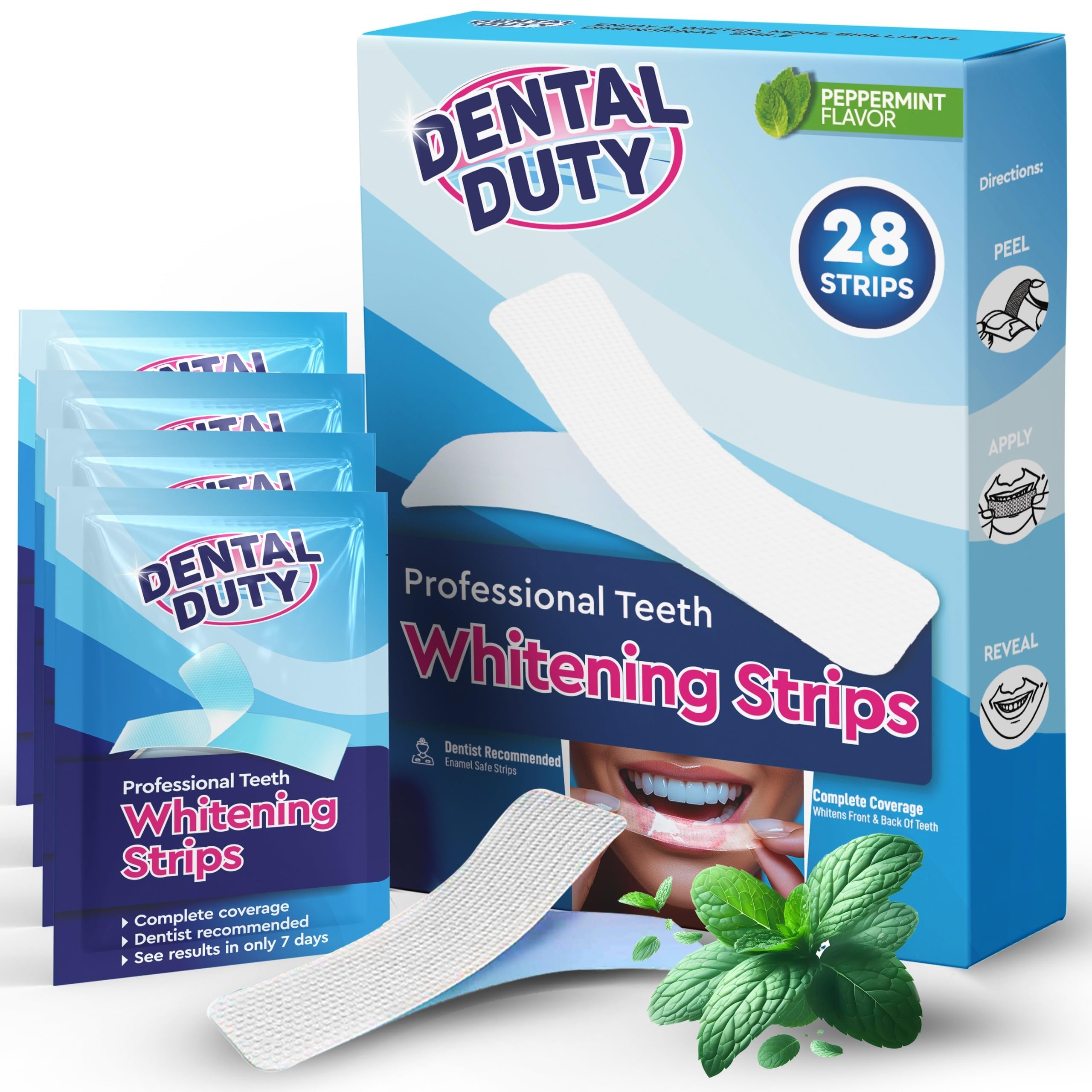 Dental Duty Teeth Whitening Strips – 28pcs Vegan White Strips for Teeth Whitening – Enamel-Safe Teeth Whitener – Removes Coffee & Tea Stains – Non-Toxic, Sensitivity-Free Teeth Whitening Kit.