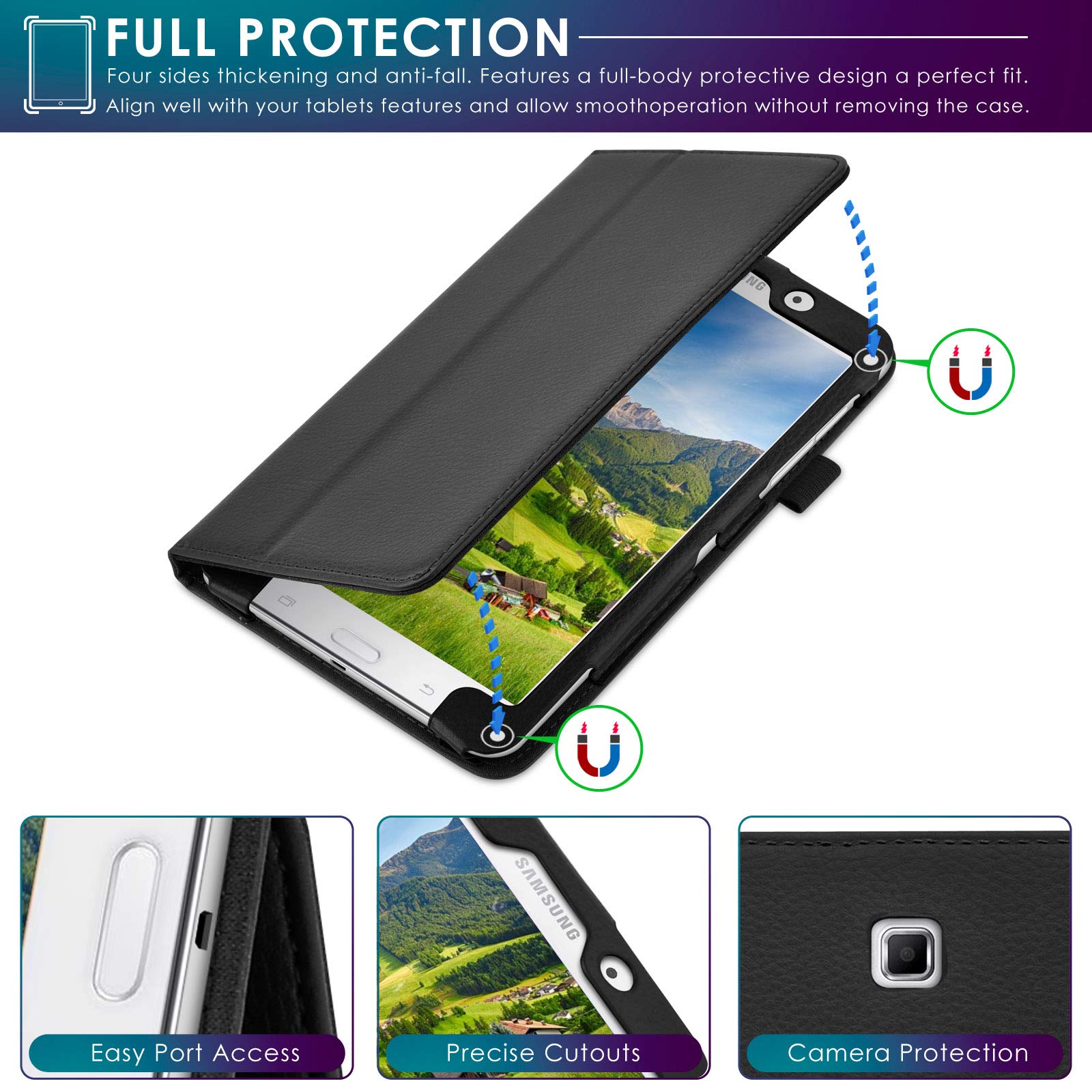 DETUOSI Slim Case for Samsung Galaxy Tab 4 7.0" 2014 (SM-T230/T231/T235), Ultra Thin Lightweight Folio Folding PU Leather Full-Body Protective Tablet Book Cover + Multi-Angle Stand + Magnetic Closure