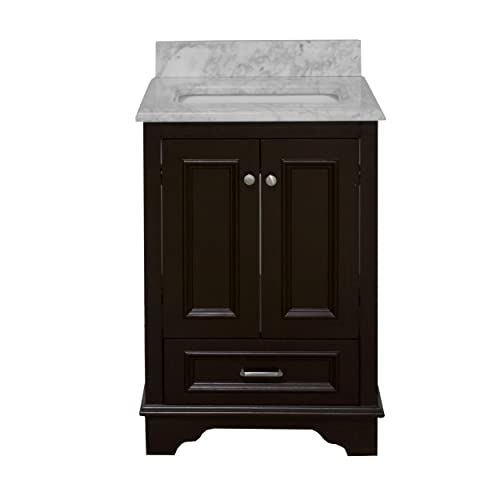 Nantucket 24-inch Bathroom Vanity (Chocolate/Carrara): Includes Chocolate Cabinet with Authentic Italian Carrara Marble Countertop and White Ceramic Sink