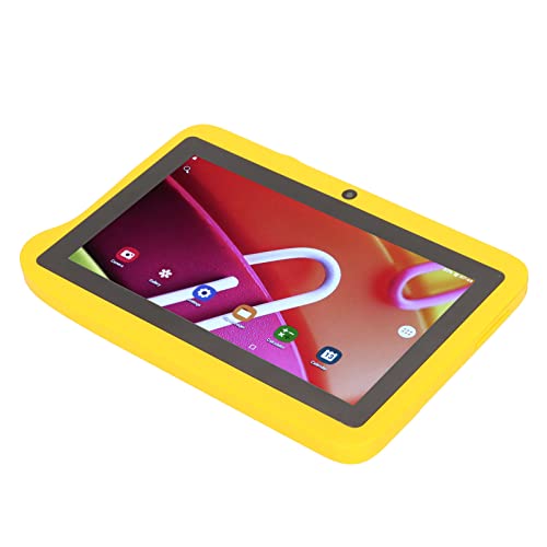 7 Inch Kids Tablet, Yellow Octa Core Processor Front 2MP Rear 5MP 4GB 128G 100-240V Tablet Support 10 for Study (Yellow)