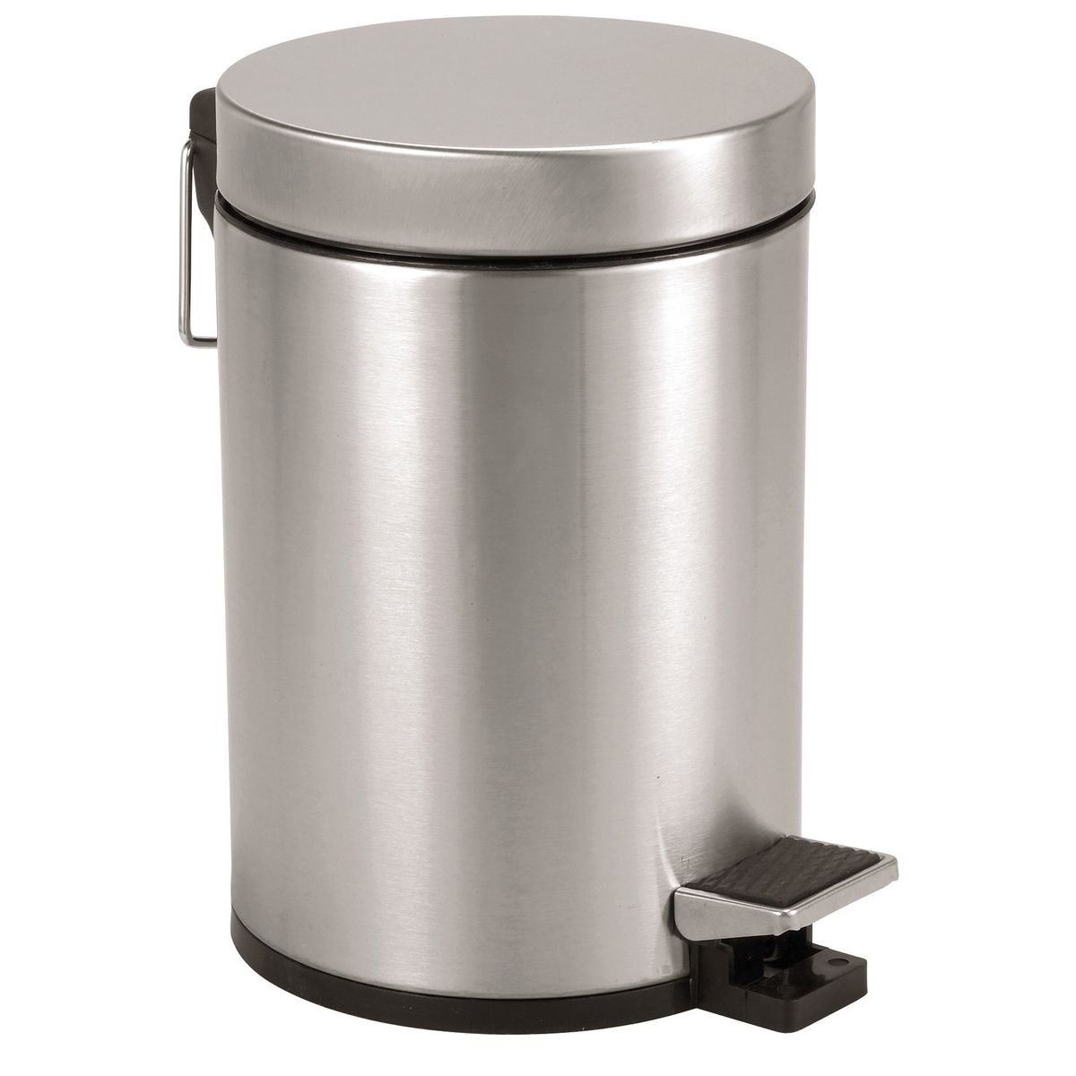 Axentia Cosmetic Bin Stainless Steel Matte Brushed & Rustproof Pedal Bin 3 L Cosmetic Rubbish Bin with Lid Rubbish Bin with Pedal Bin for Bathroom & Toilet, Silver/Black, 17 x 17 x 25 cm