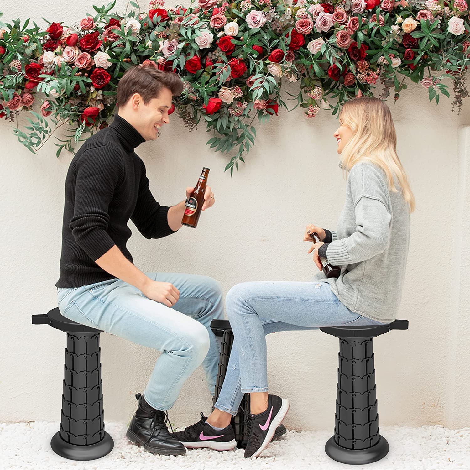 20.4“Telescoping Stool with Cushion,Portable Camping Stool More Sturdy Capacity 550Ib,Collapsible Retractable Stool Adjustable Folding Stool for Garden Fishing Hiking BBQ with Carry Bag,Carabiner