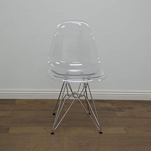 Ergo Furnishings Mid-Century Eiffel Tower Transparent Side Dining Chair Chrome Base (Set of 2)