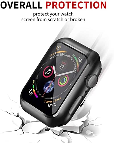 Smiling Case Compatible with Apple Watch SE 2023/Series 6/SE/Series 5/Series 4 40mm with Built in Tempered Glass Screen Protector,Overall Protective Hard PC Case Ultra-Thin Cover-Black