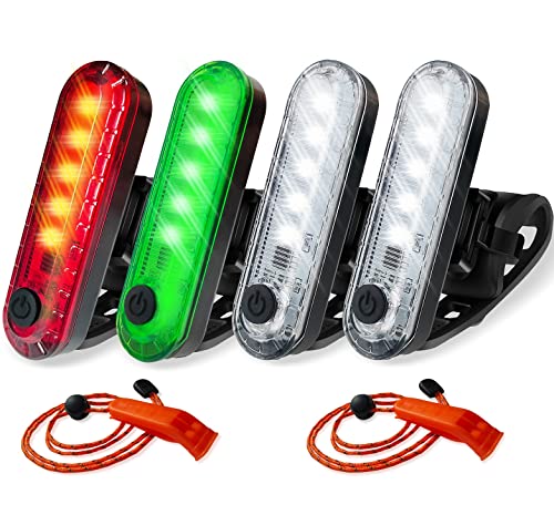 Amzonly LED Navigation Lights Kit for Boat Kayak, Stern Lights Battery operated, 4Pack Rechargeable LED Lights for Night Kayaking, Bike Tail Light, 4 Light Mode Options, 2pcs Safety Whistle included