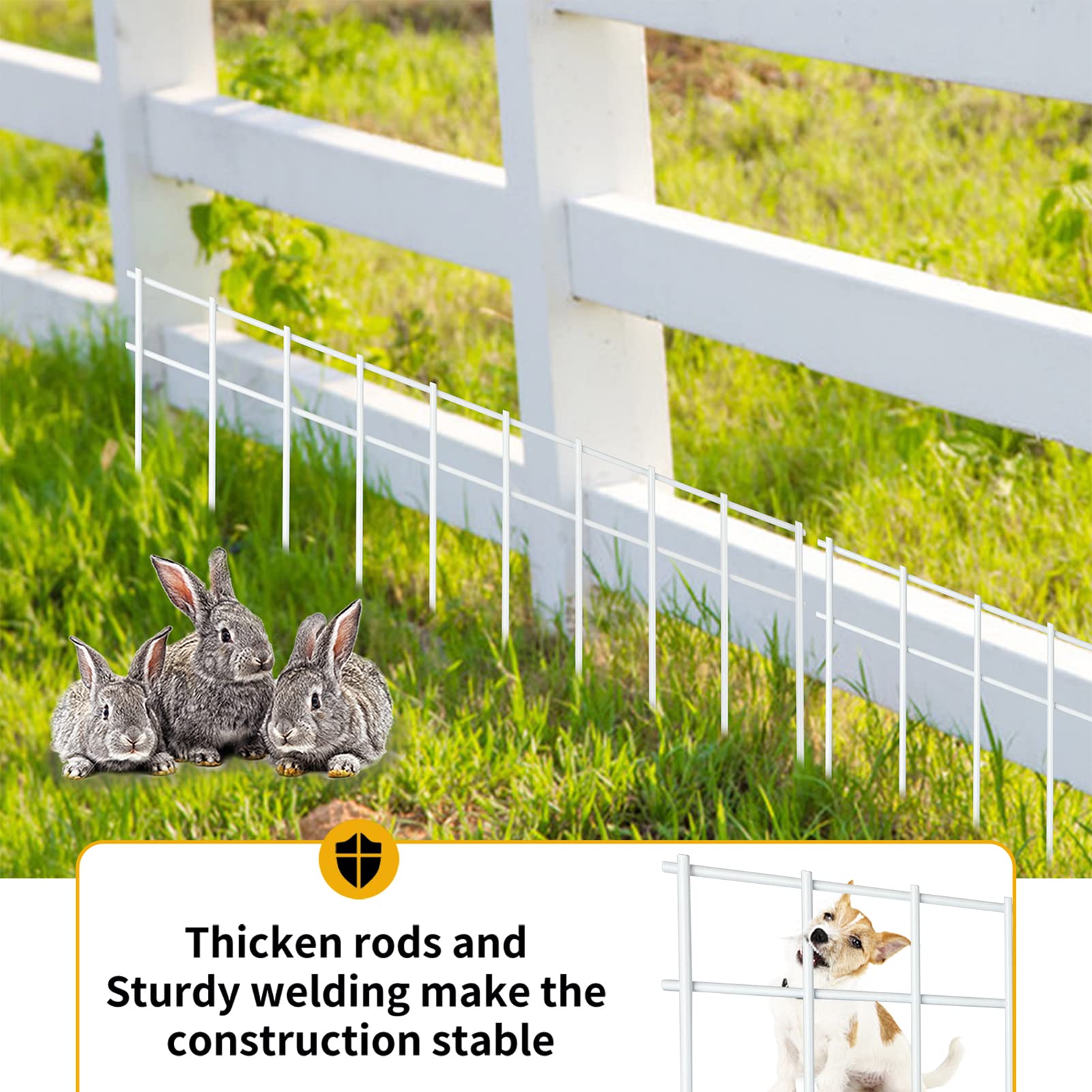 Adavin White Animal Barrier, 10 Pack 20in(L) X10in(H) No Dig Fence, Dog Digging Fence Barrier Rabbit Fence Protector, Galvanized Steel Stakes 2 inch Spike Spacing, Outdoor Yard Patio.Total 17 Ft(L)