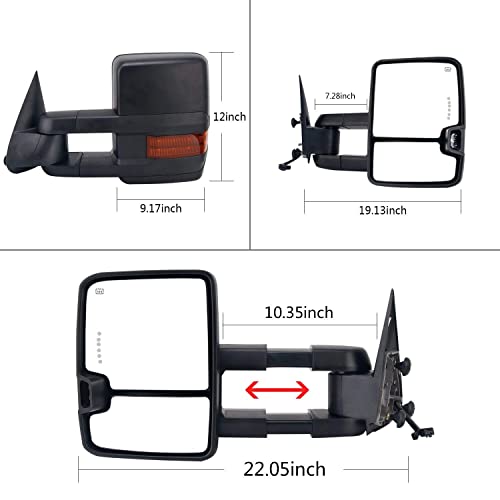 Perfit Zone 2007-2014 Silverado Sierra Towing Door Side Mirrors Power Heated LED Signal Lamps Passenger Right Side Driver Left Side Tow Mirror Pair Set
