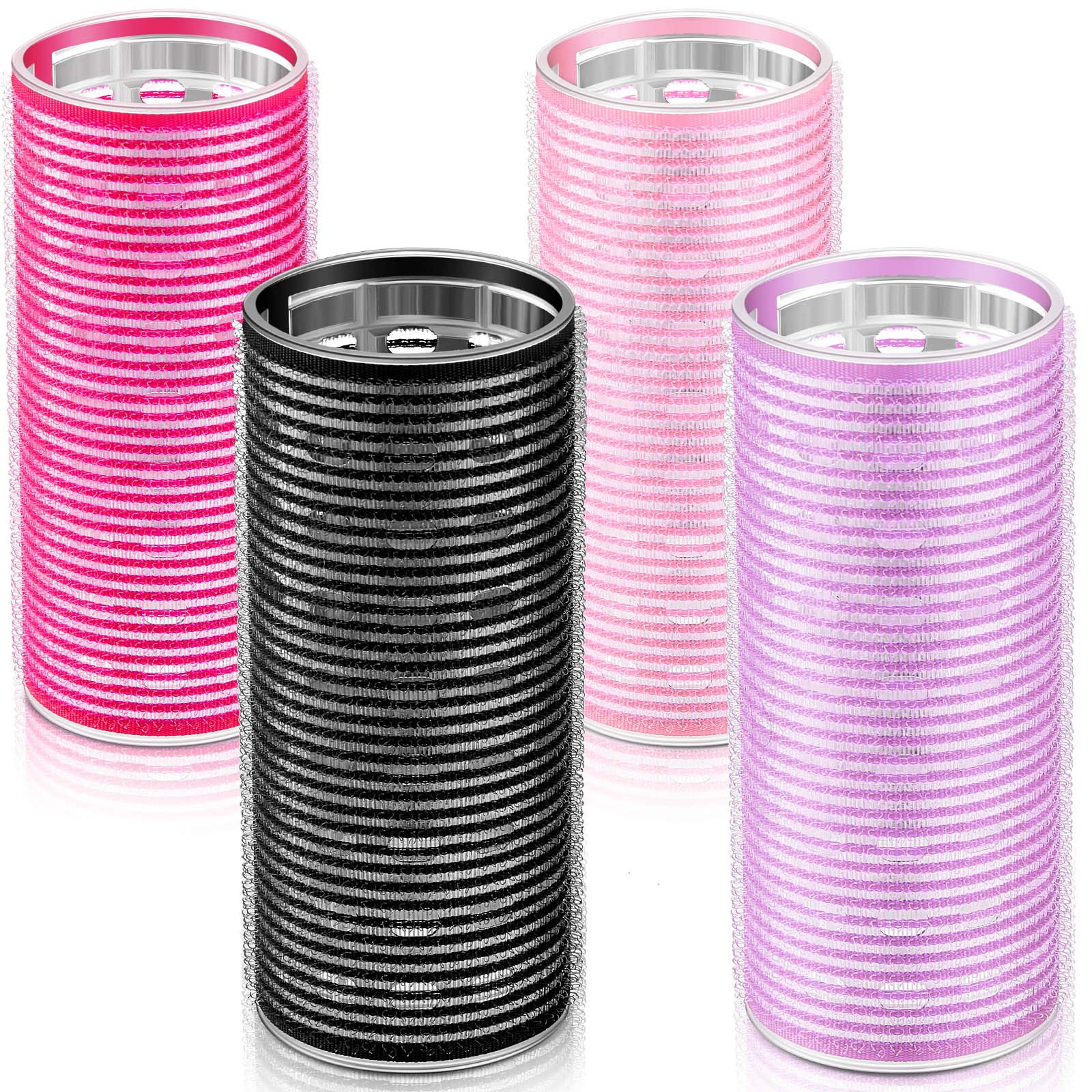 WILLBOND 4 Pcs Long Hair Rollers for Bangs Aluminum Core Curlers Thermal Self Grip Roller for Long and Medium Hair Women Hairstyle(4.7 x 2 Inch,Rose Red, Light Pink, Purple, Black)