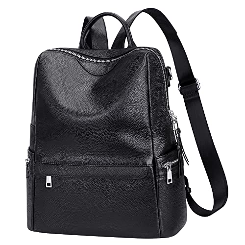 ALTOSY Leather Backpack for Women Elegant Genuine Backpack Purse Ladies Leather Shoulderbag (S80 Black)
