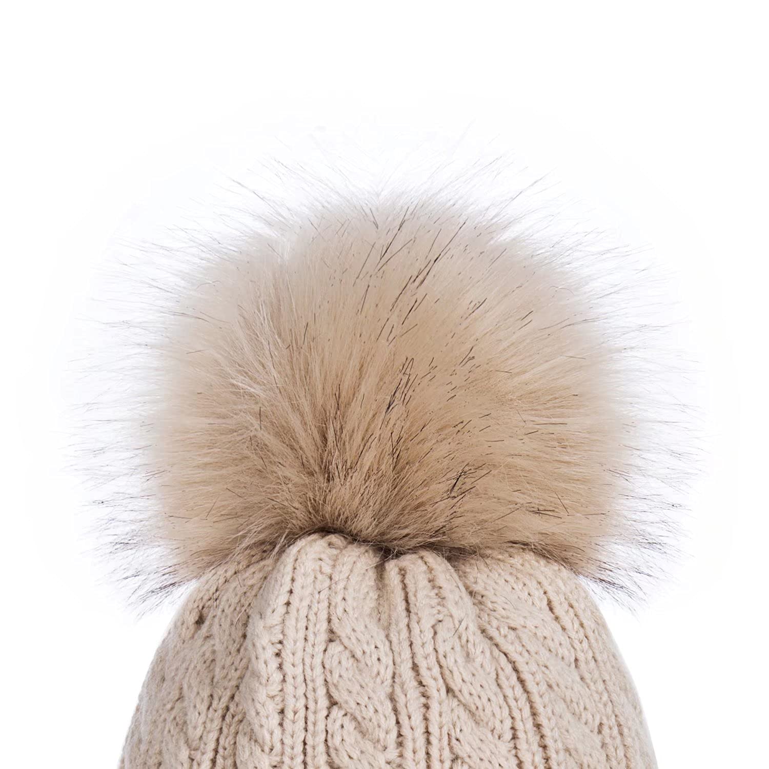 Alepo Womens Winter Beanie Hat, Warm Fleece Lined Knitted Soft Ski Cuff Cap with Pom Pom(Black+Soft Gray)