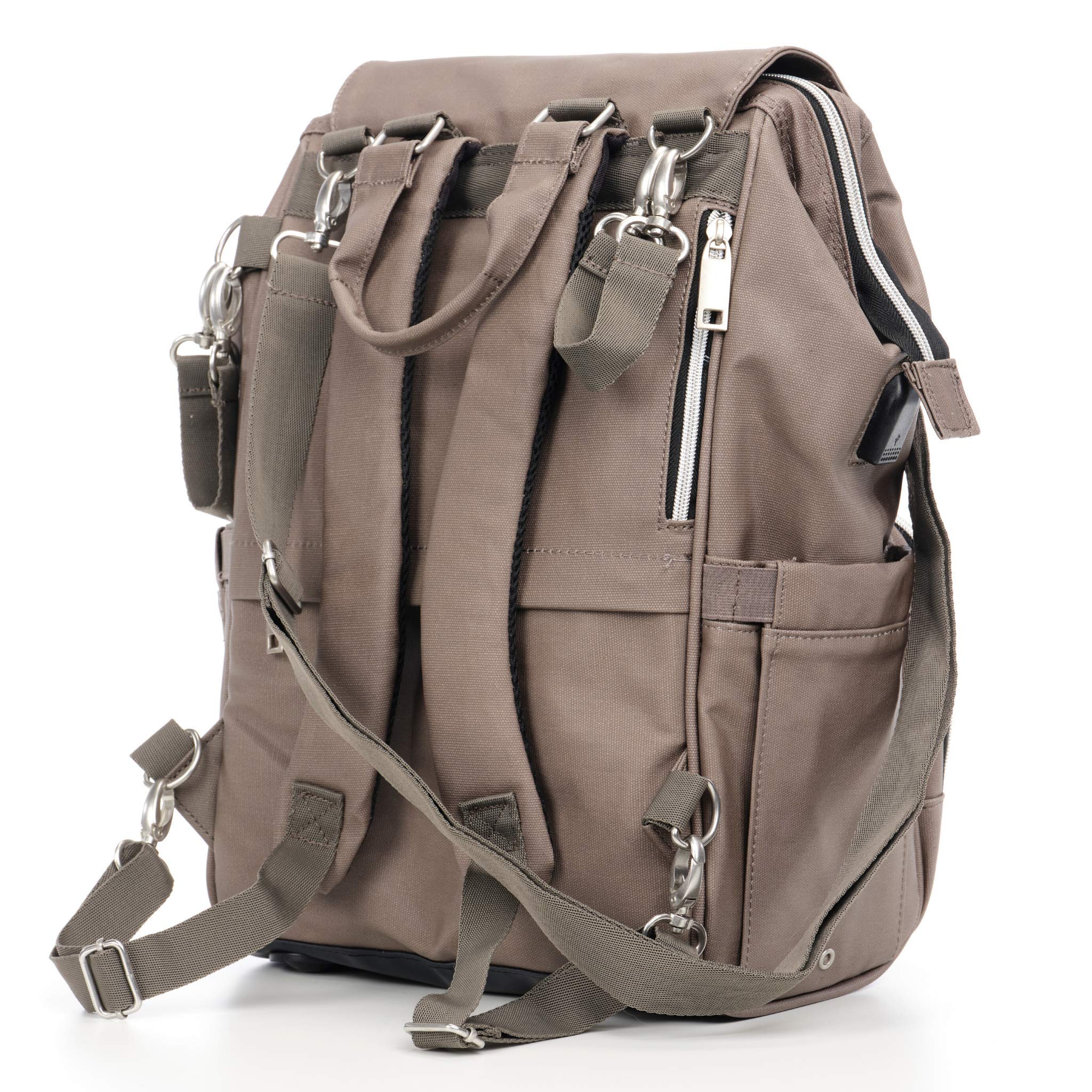 The Kennedy Diaper Bag Backpack for Mom or Dad with Stroller Straps, Baby Changing Pad & USB Hub, Neutral (Grey)