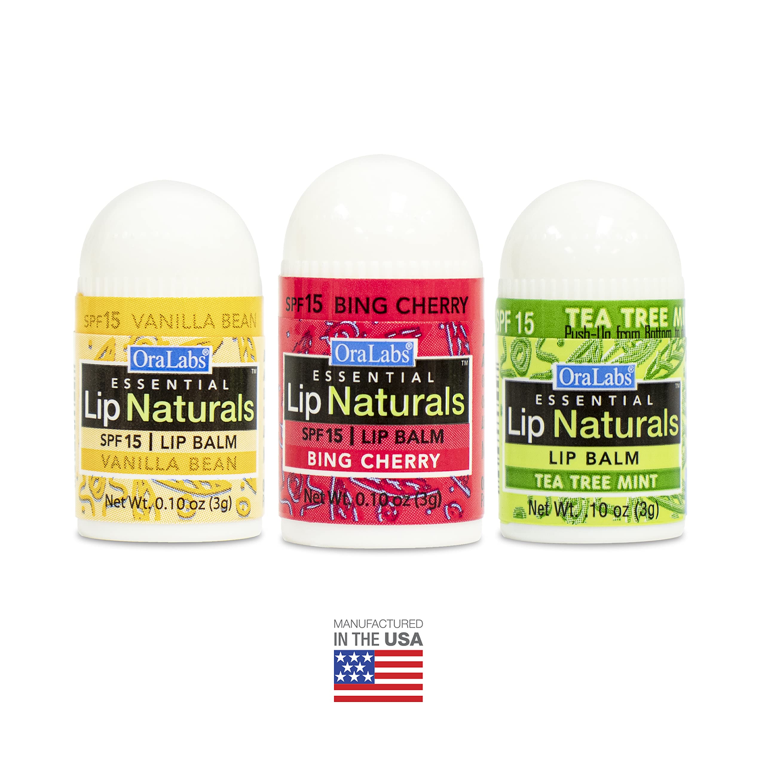 Lip NaturalsĀ® | 12-Count Assorted Mini Lip Balm with Sunscreen (SPF-15) & 1 Lip Balm Keychain | Made in USA | Lip Balm Pack with 3 Flavors: Tea Tree Mint, Vanilla Bean, & Bing Cherry (0.10oz/3g Each)