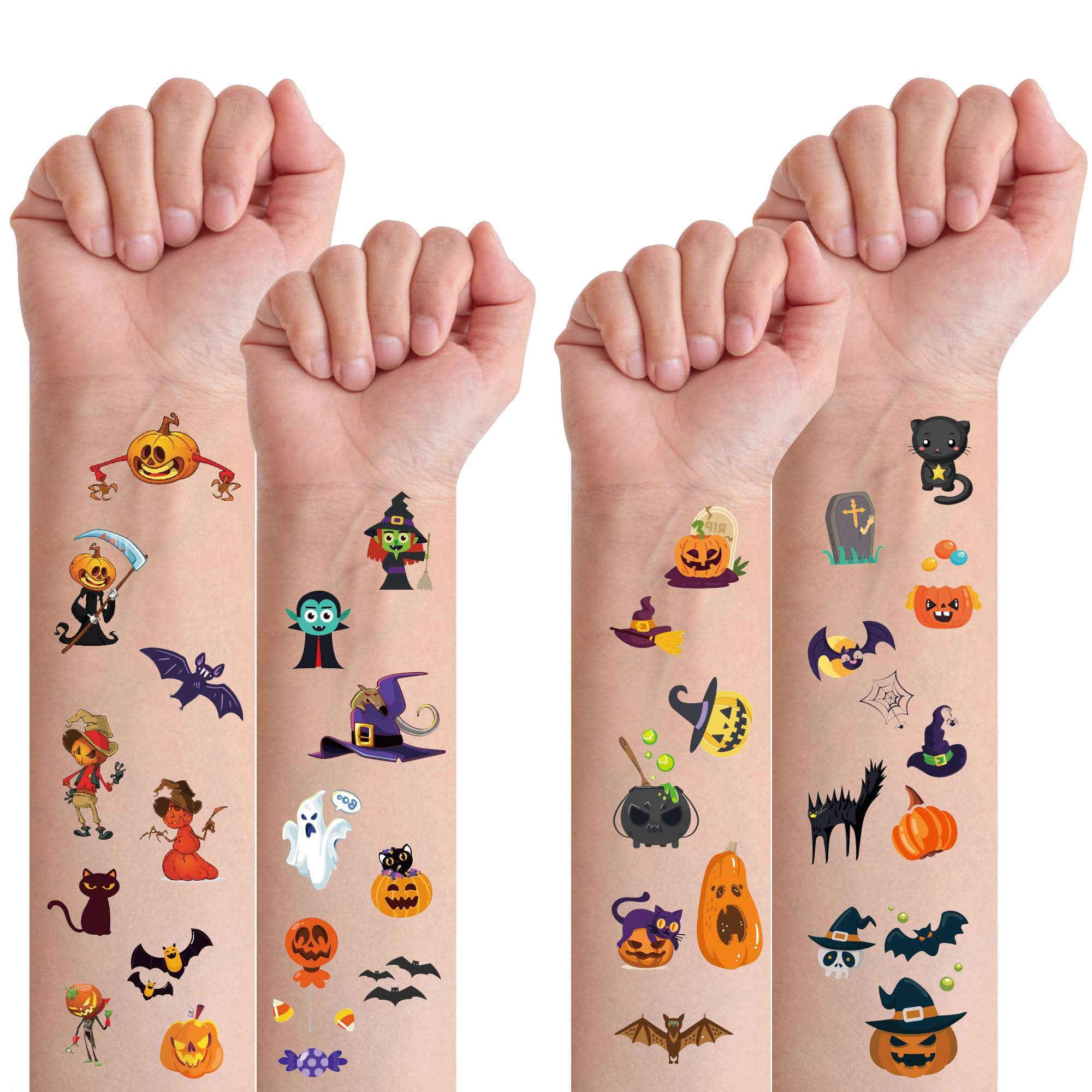 298 PCS Halloween Temporary Tattoos for KidsďźHalloween Assorted Treat or Trick Halloween Fake Tattoo Stickers for Boys Girls Goody Bag Stuffers Prizes Party Favors